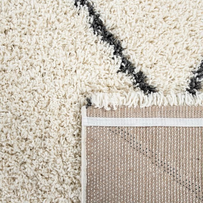 Tapis Poils Longs Salon Shaggy Motif Losanges Scandinave, Moderne Crème [140x200 cm] - Cdiscount ...