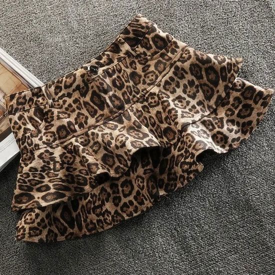 Mini jupe plissée à imprimé léopard pour femmes,taille haute,hanche ...
