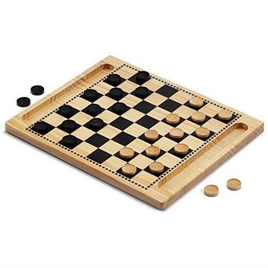 Large 2-in-1 Solid Wood Checkers & Tic-Tac-Toe Board Game Combo Set ...