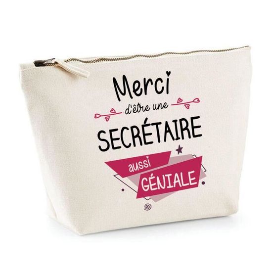 Trousse - Merci - Secrétaire géniale - Coton 100% - Beige - 28cm x 19cm ...