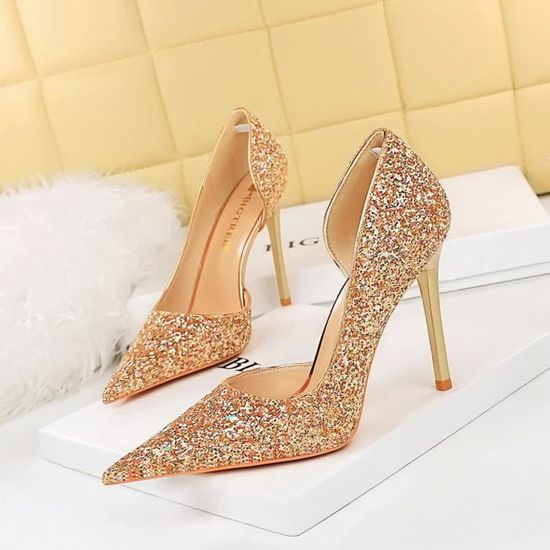 Escarpin Femme - Talons Fins Ultra Hauts - Bout Pointu - Paillettes ...