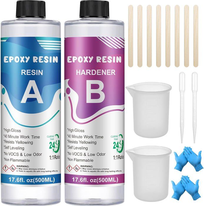 Résine Epoxy Transparente 2 parties 1000 ml,1: 1 Ratio Revêtement cristalline,Kit pour les ...