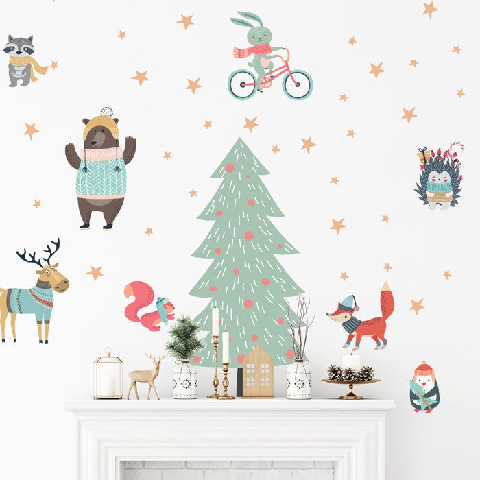 Stickers Noël Sapin Et Animaux Scandinaves Autocollants Stickers