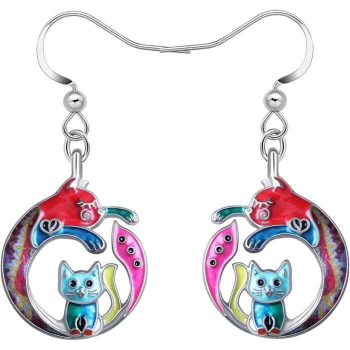 Boucles D'Oreilles Chat Émaillé Avec Nœud Papillon Charms Bijoux Chat ...