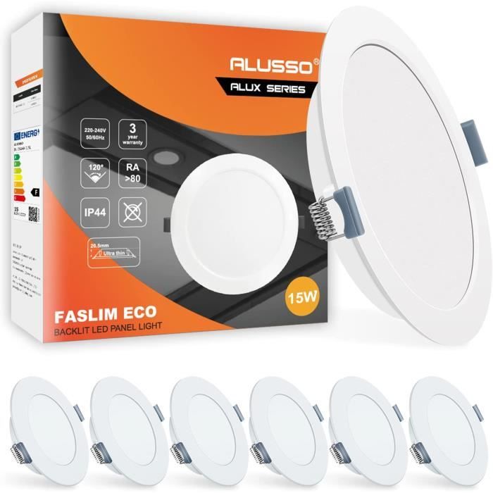 LED Spot Encastré Extra Plat, Encastré Lampe Plafonnier Plat Rond, 15W 1200lm, Blanc Froid 6500K ...