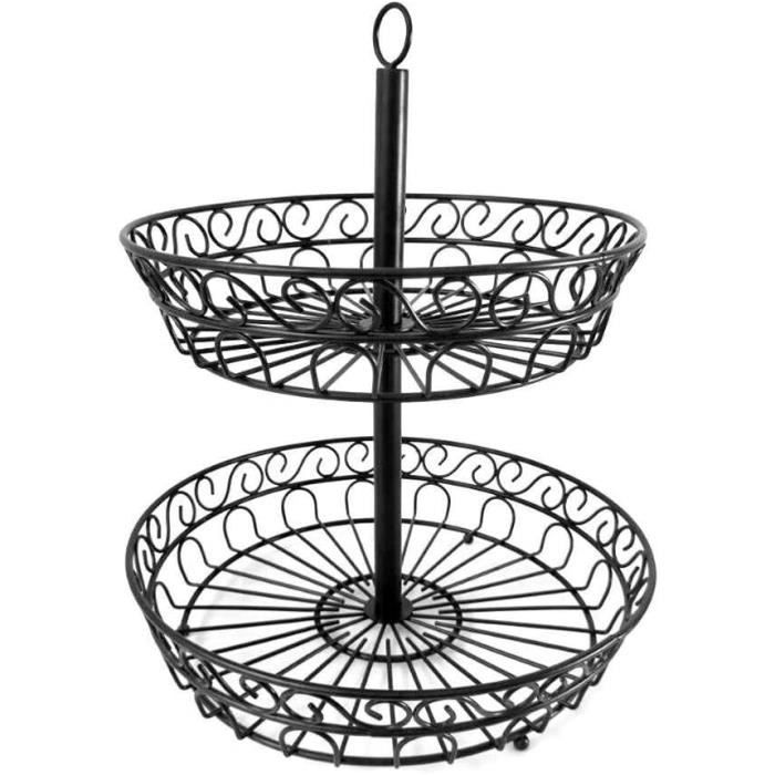 Meuble de Rangement Support de Corbeille à Fruits, étagère de ménage à 2 Niveaux en métal Noir ...