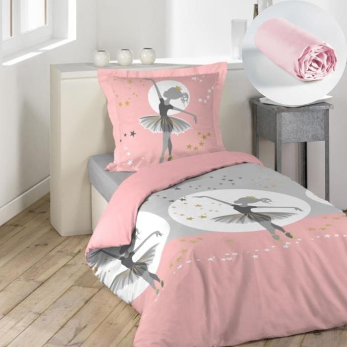Pack Parure De Couette Enfant 140x200 Cm Danseuse étoile Drap Housse