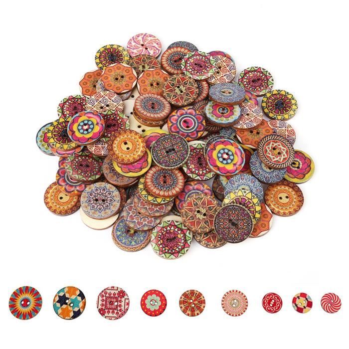 EJ.life boutons en bois ronds Lot de 100 boutons en bois vintage à ...