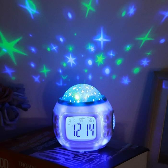 Réveil Enfant Garçons Filles avec Projecteur d'Étoiles Musicale LED ...