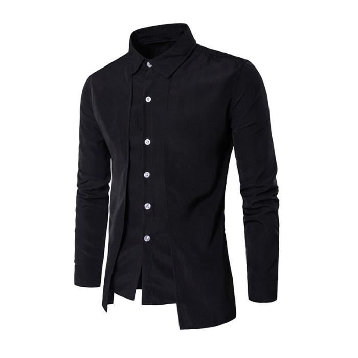 Chemises hommes - Nouvelle arrivee Confortable elegant Classique Mode couleur unie - Noir Blanc ...