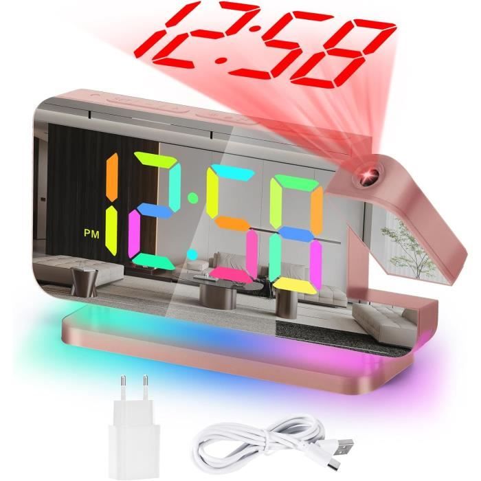 Réveil Numérique,Réveil Avec Projection,Horloge Miroir Led De 7,4 ...