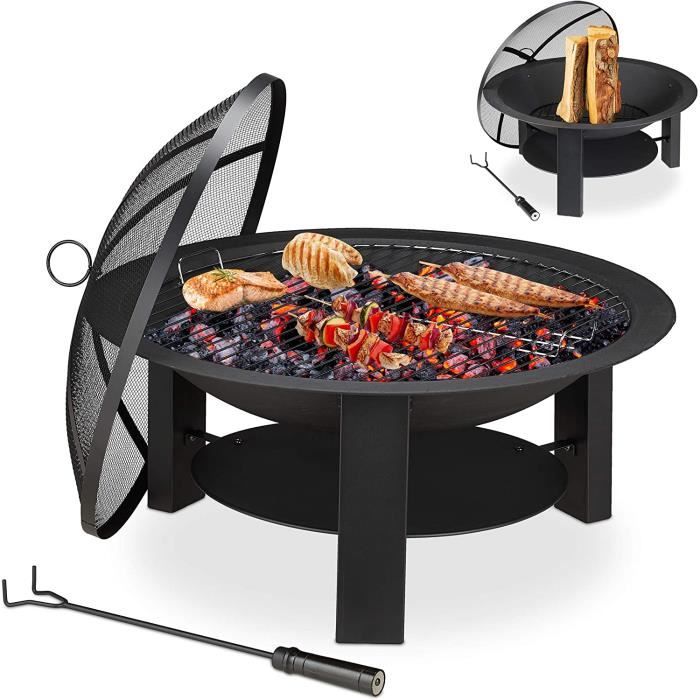 Brasero de Jardin, Fonte de Fer, D 74 cm, Grille, Protection étincelles ...