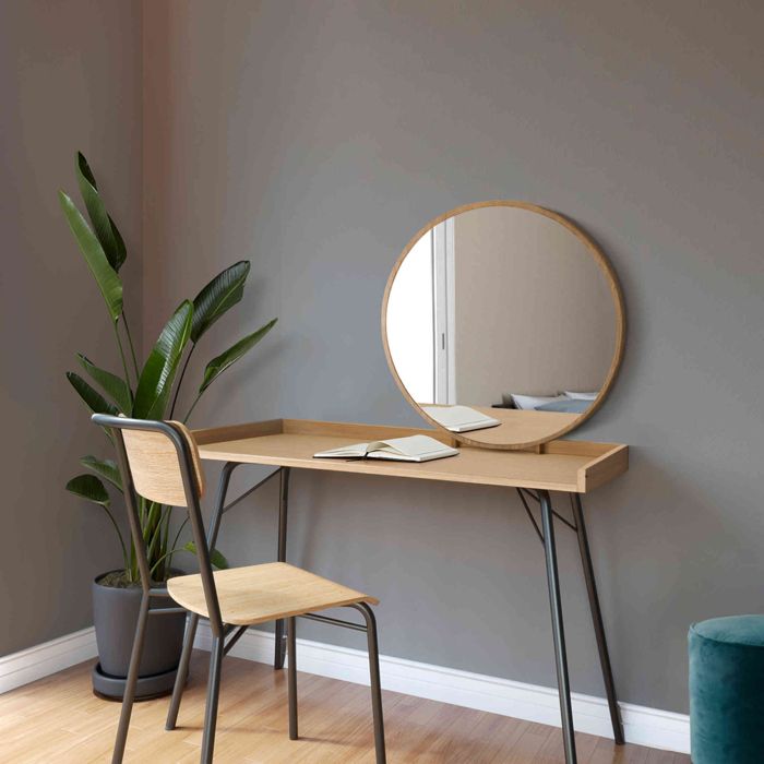 Coiffeuse avec miroir en bois imitation chêne - CF0061 - Bois clair ...