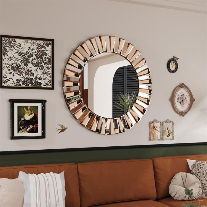 Miroir Décoration Salon Miroir Rond Mural 60cm Design Cadre en Verre ...