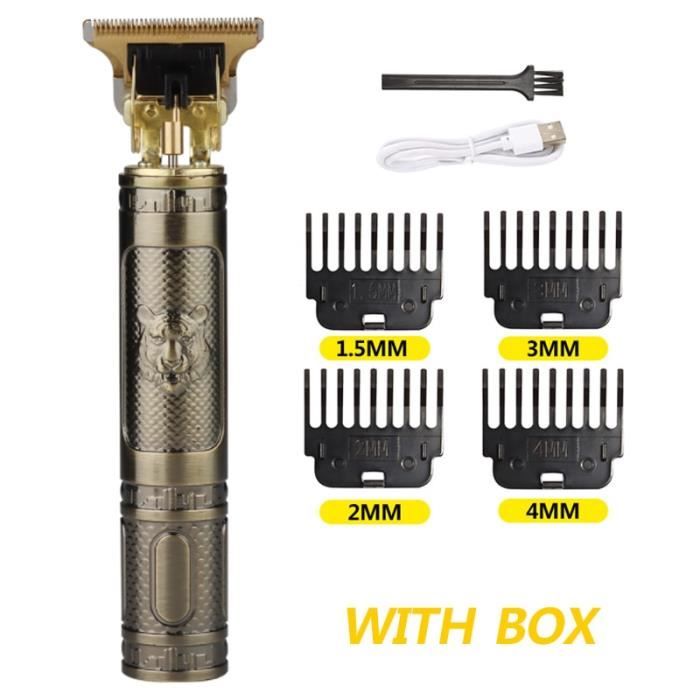 TONDEUSE A BARBE,ABS Tiger--Tondeuse électrique Vintage T9 0MM pour hommes, rasoir USB sans fil ...