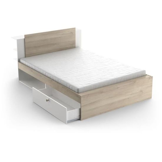 Chambre complète adulte LIFE : Lit + Commode + Armoire - Décor chêne et ...