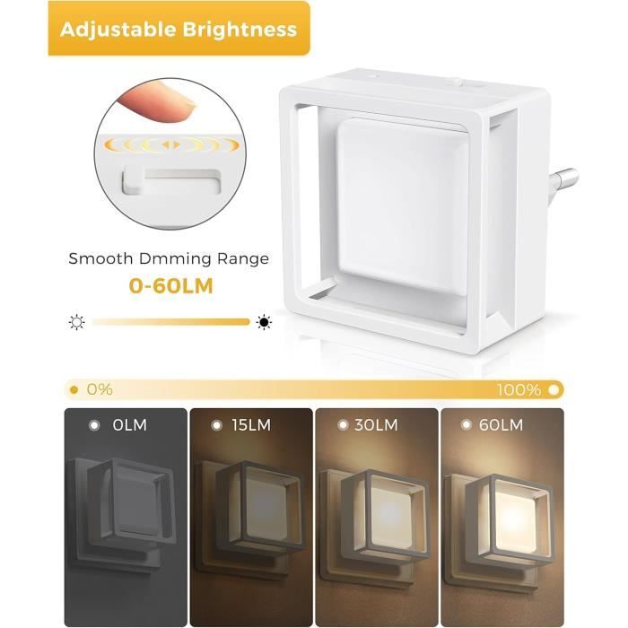 Lohas Lot De 2 Veilleuses Led Rg0 Réglables Blanc Chaud Lumière Bleue ...