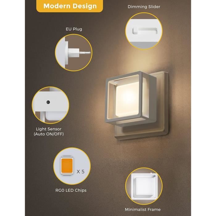 Lohas Lot De 2 Veilleuses Led Rg0 Réglables Blanc Chaud Lumière Bleue ...