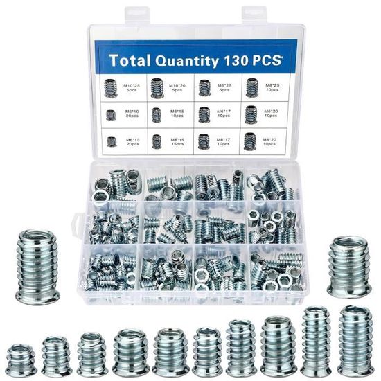 130 Pièces Insert Fileté, M6-M8-M10 Insert Fileté Bois Écrous à Visser ...