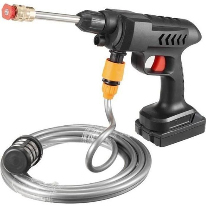 Pistolet de Lavage Nettoyeur Haute Pression 100bar Sans fil avec 5 Embout 1 Tuyau 2 Batteries ...