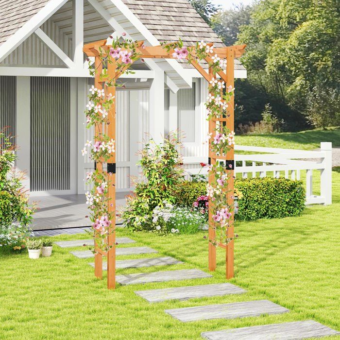 GOPLUS Arche de Jardin en Bois Massif pour Plantes ou Fleurs Grimpantes ...