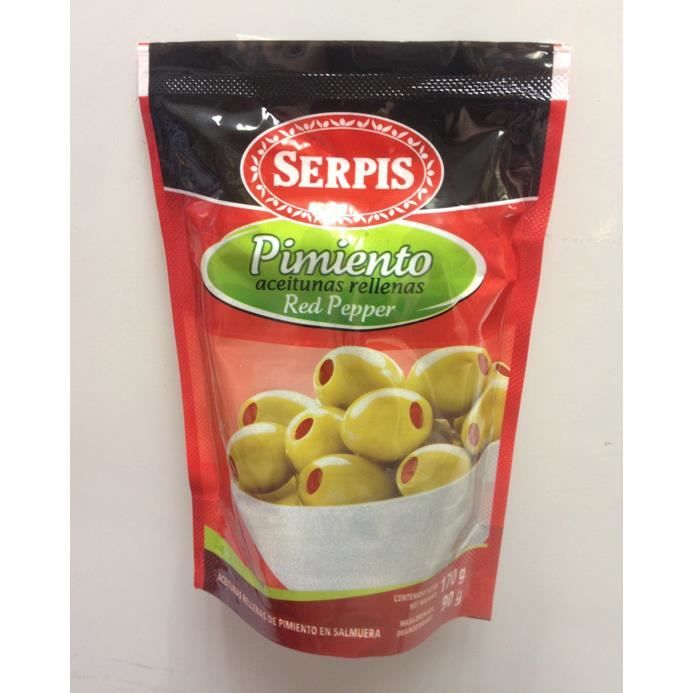 Lot de 24 sachets de 170 grammes d'olives vertes Serpis fourrées aux ...