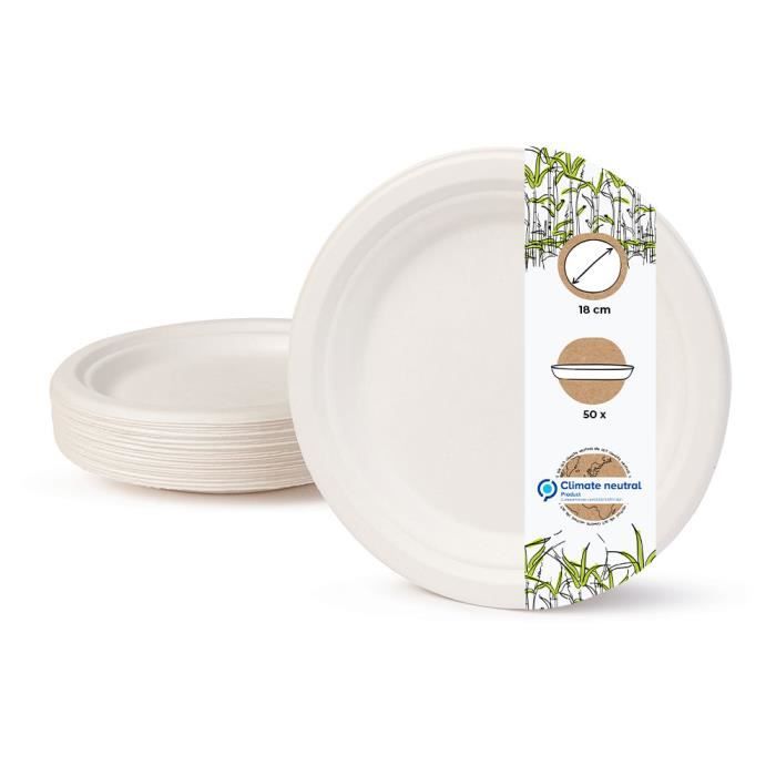 Assiette jetable - BIOZOYG - Assiette ronde en canne de sucre - Blanc ...