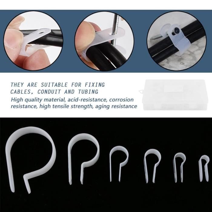 200pcs Colliers de Fixation de Tubes P-Clips de Serrage Attaches de Câble Réutilisables Ultra ...