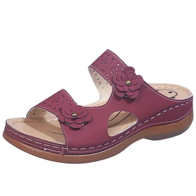 Sandales femme Vintage chaussures compensées femme rouge Rouge ...