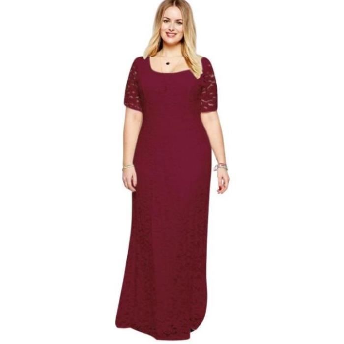 Robe Femmes Longue De Grande Taille Mince Dentelle Manches Courtes Maxi ...