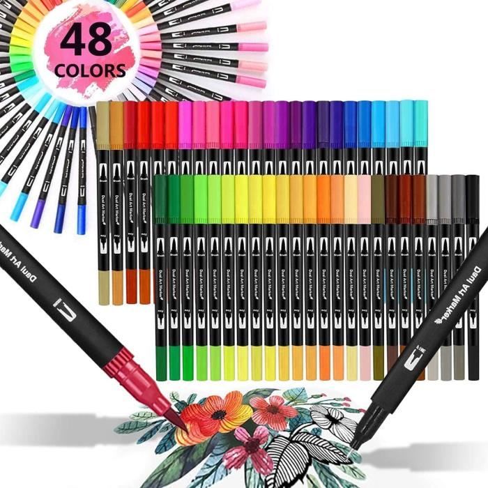 Feutres Coloriage Adulte, 48 Couleurs Feutre Double Pointe, Feutre ...