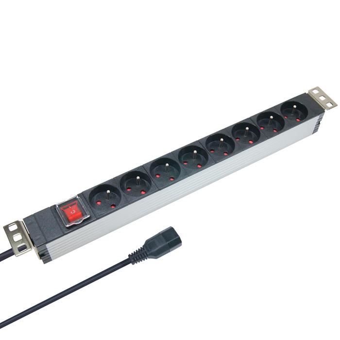 Bandeau multiprise rackable 19 pouces WAYTEX - 8 prises Type E avec ...