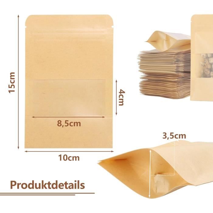 200 Pièces Sachet Kraft Alimentaire 10x15x3.5 cm Sachet Craft, Sachet ...