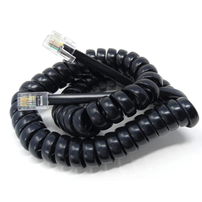 Câble Spiralé Rj10 Rj9 Rj22 4P4C 4 Broches Pour Téléphone Noir 1,7 M ...