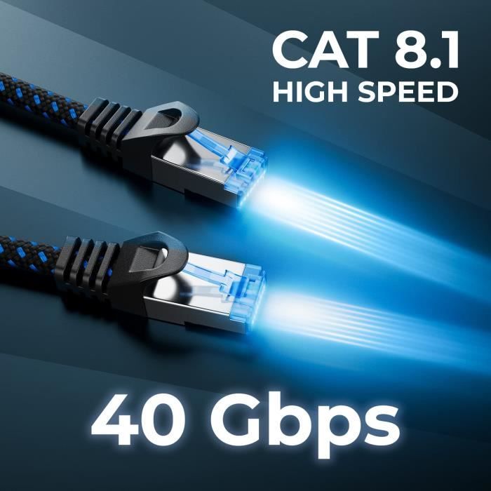 0,25m CAT8.1 Câble de Brassage Câble LAN avec Gaine en Nylon et Conducteurs en Cuivre - Câble ...