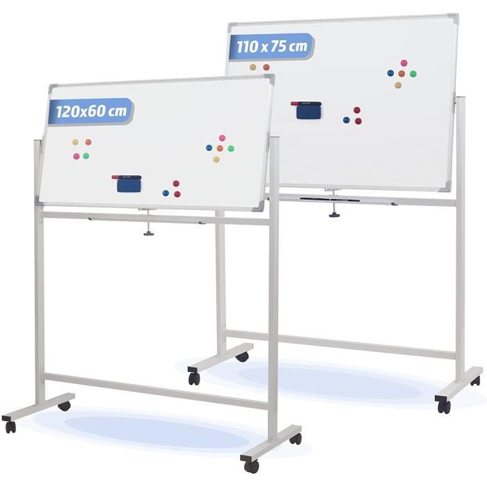 Tableau Magnétique Blanc - à Roulettes, Double Face, Effaçable, Cadre ...