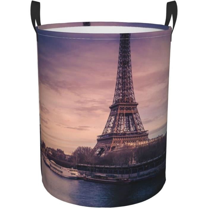 Grand Panier À Linge Rond Pliable Avec Poignée - Tour Eiffel - Sac De ...