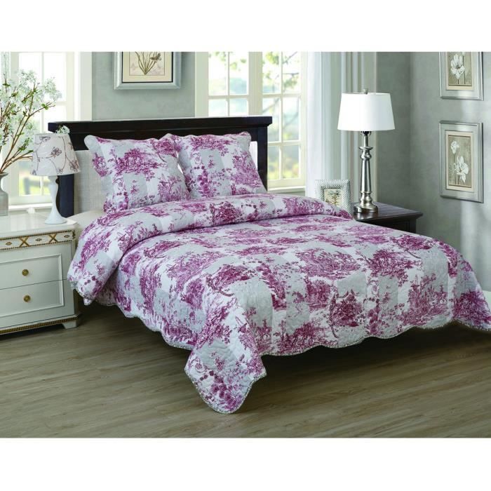 Retro Rouge - Couvre-lit Boutis imprimé - Lit 2 Places - 3 pièces ...