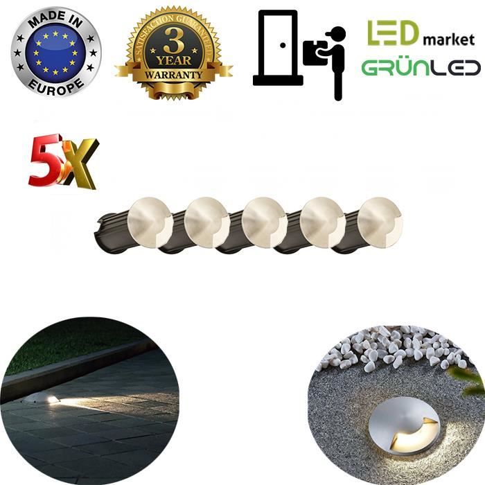 LED Market, 5x1W Aria 1D, Spot LED Encastrable Exterieur, Blanc Chaud, IP67 étanche souterrain ...