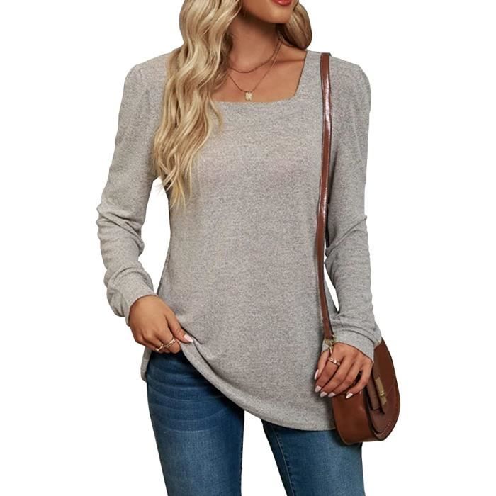 Femme Pull Chandail Col Carre Decontracte Chandail Tricote a Manches ...