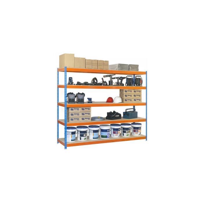 Étagère métallique 5 niveaux - KIT ECOFORTE - 2500 x 1500 x 750 mm - Charge 400 kg - Montage ...