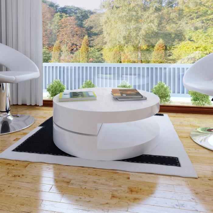 VidaXL Table basse ronde pivotante en MDF blanche brillante laquée ...