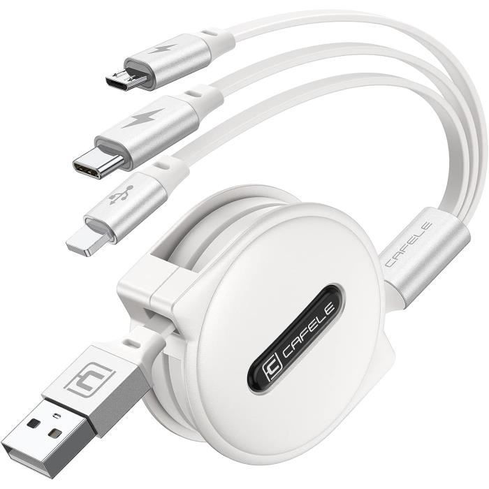 Câble Multi USB - YOKULI - 3 en 1 - Rétractable 20-120CM - Chargeur Rapide 5V-3A - Compatible ...