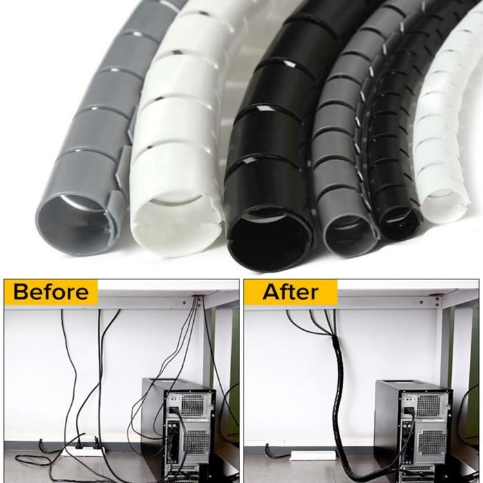 Couleur 10mmx2m noir Organisateur de Câbles en Spirale Flexible à ...