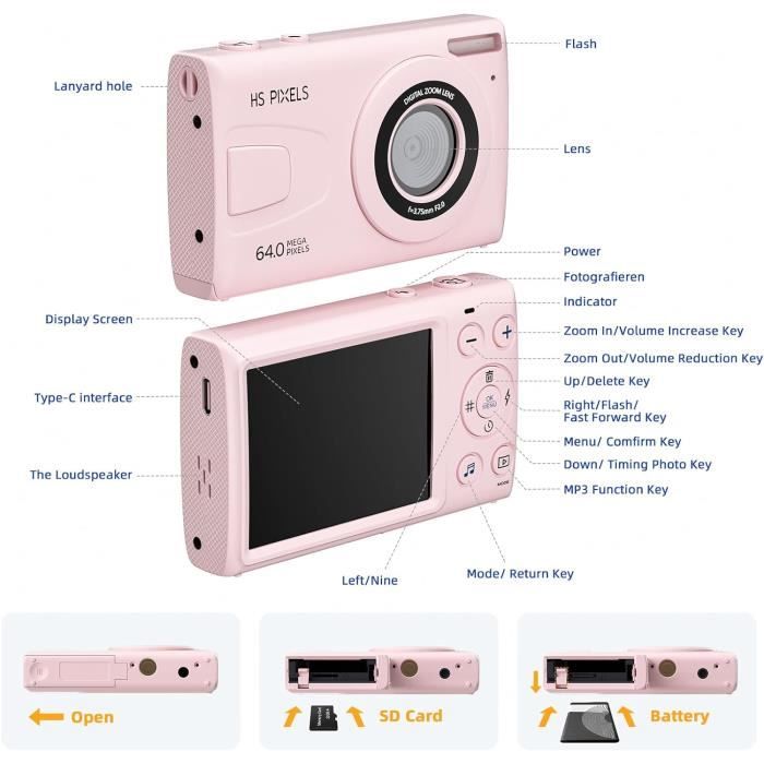 Appareil Photo numérique , 64MP 1080P FHD Appareil Photo avec écran 3,0 ...