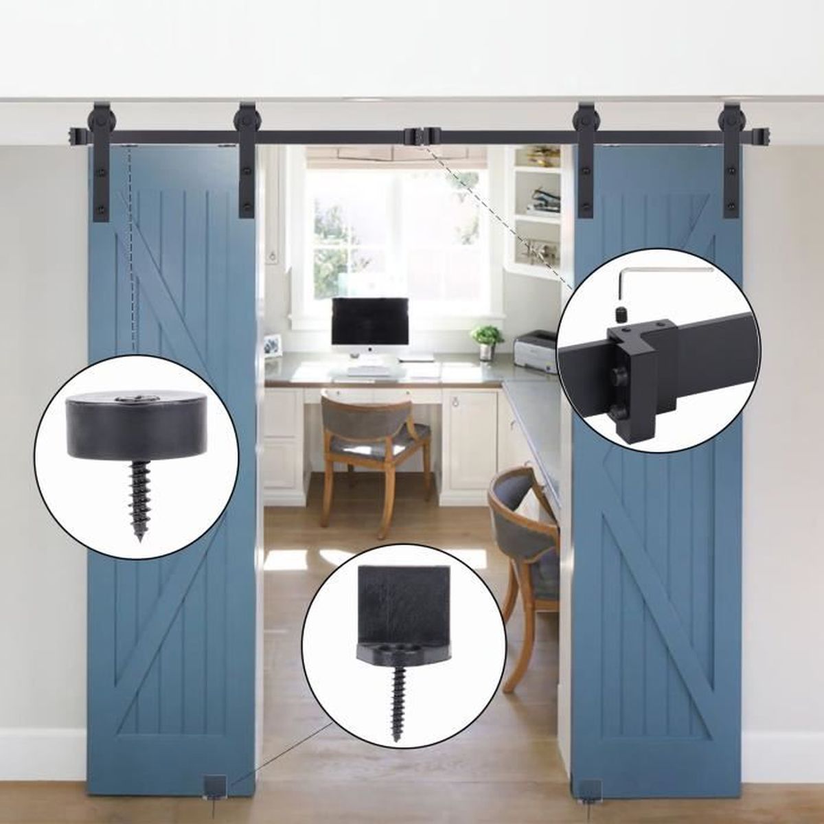 Utoopie 2.44M Kit de Quincaillerie Porte de Grange Coulissante Kit Rail ...