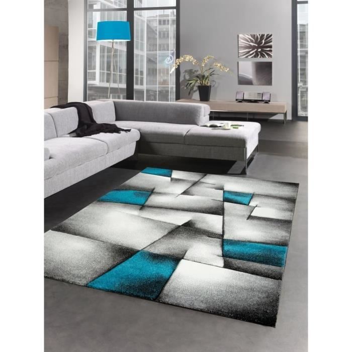 Modern Tapis Poil Ras Tapis de Salon résumé Karo Noir Gris Blanc Turquo ...