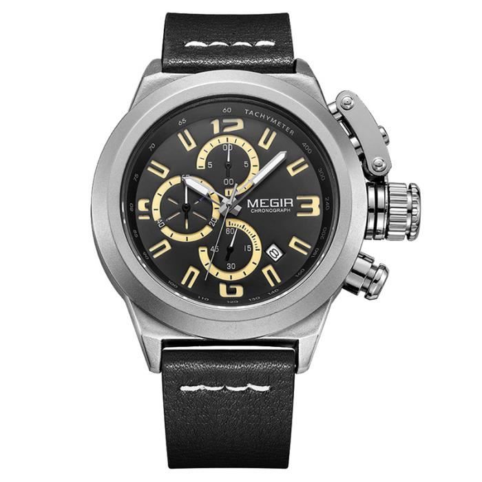 MEGIR Montre Homme Trois Yeux Étanche Multifonction Sport Montre Homme ...