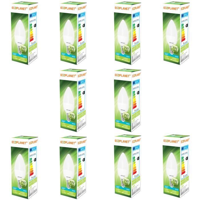 Ecoplanet Lot de 10 Ampoules LED C35 7W (60W) E14 Petit Culot à Vis 6500K Blanc Froid ...