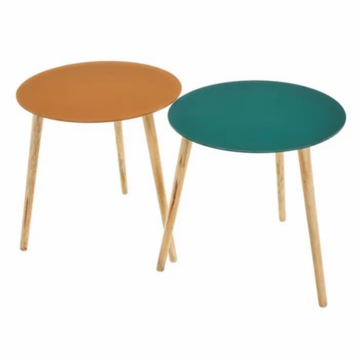 Set de 2 tables basses en verre coloris orange-vert clair- Longueur 40 ...